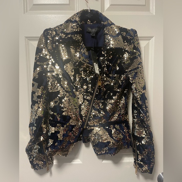 Rachel Zoe | Jackets & Coats | Rachel Zoe Navy Velvet Gold Sequin Moto ...